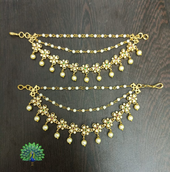 Premium Matt with AD and Kempu Stones Ear Chains – Nakshatra Jewels