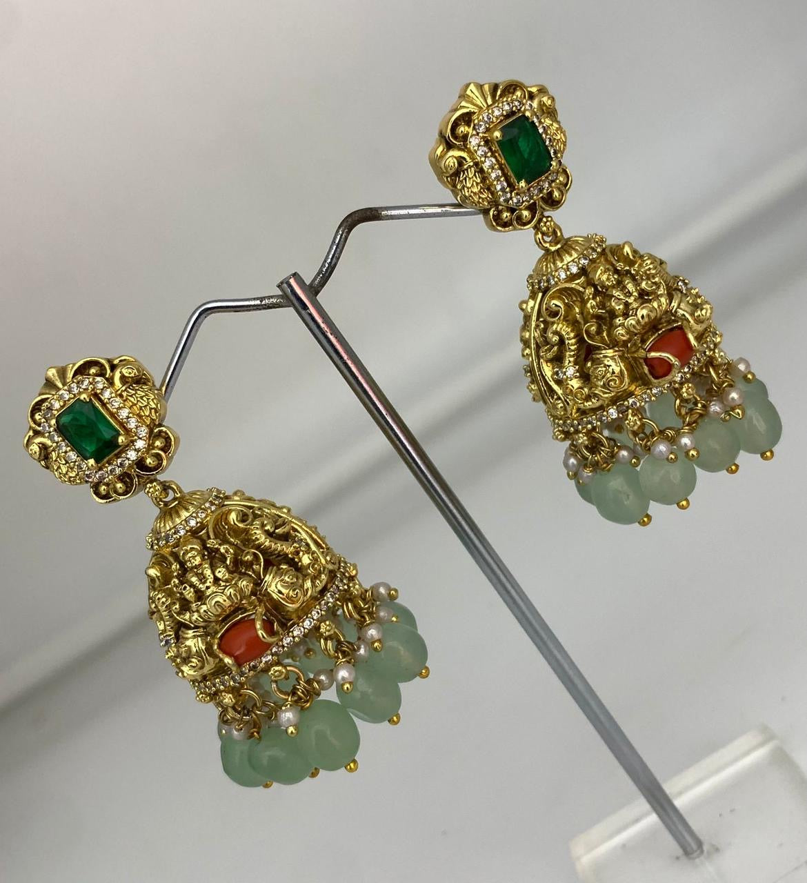 Nakshi Work with Coral Beads Earrings – Nakshatra Jewels