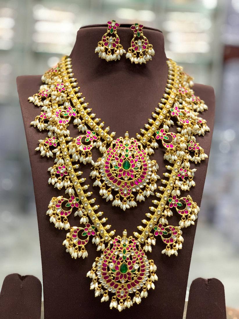 Jaadu Kundan Stones with Rice Pearls Bridal Combo Set – Nakshatra Jewels