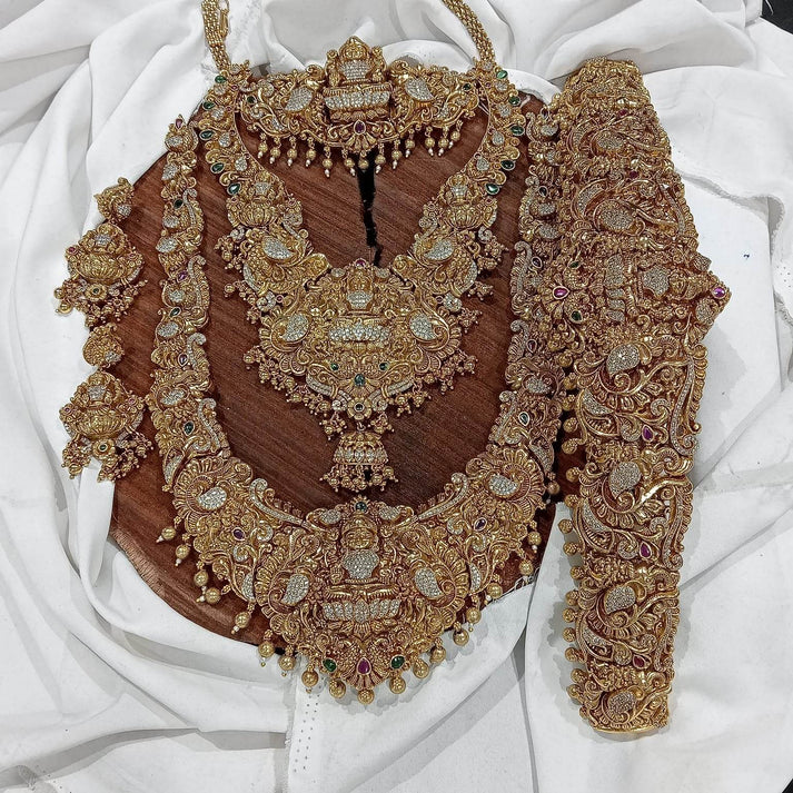 Nakshi Work with AD Stones Bridal Set (Gold Replica) – Nakshatra Jewels