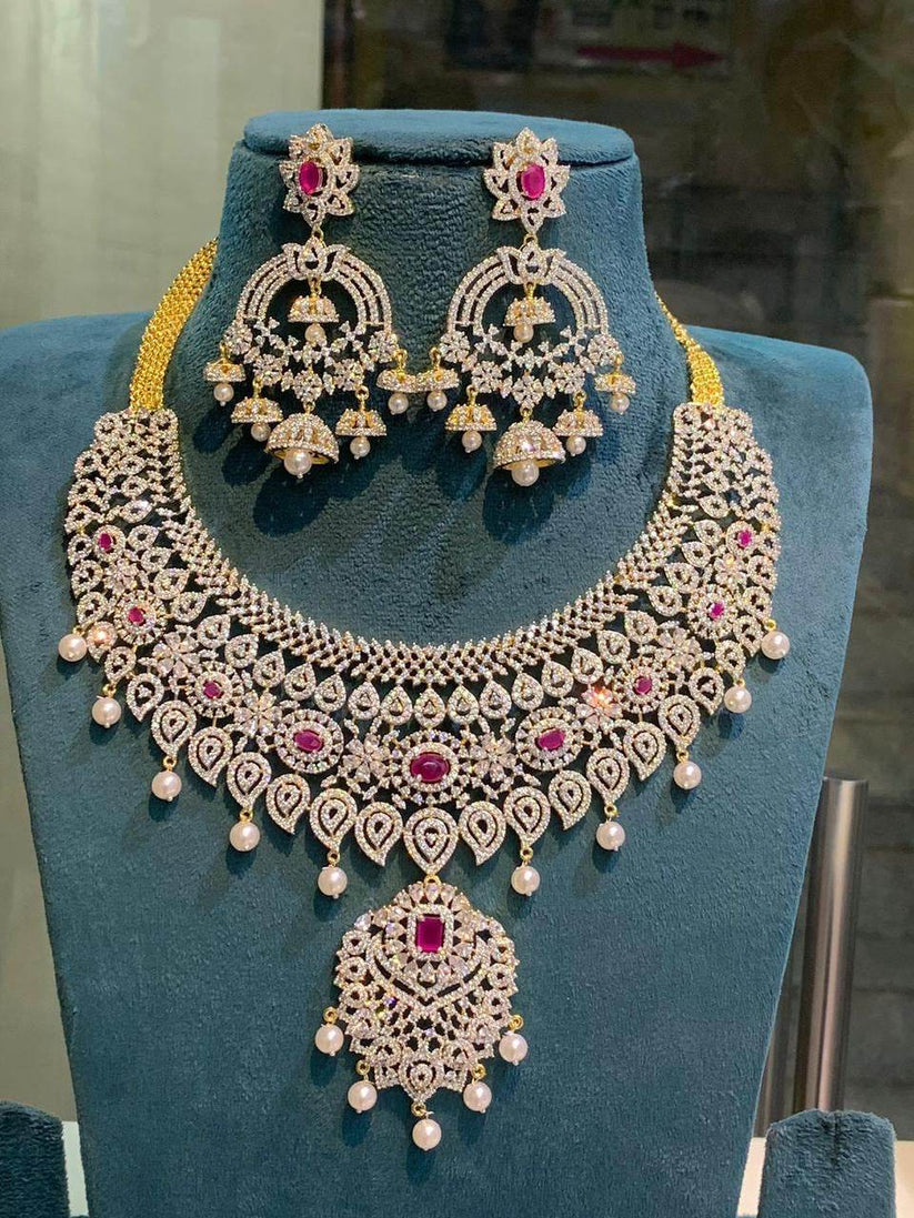 American Diamond Stones Bridal Neck set – Nakshatra Jewels